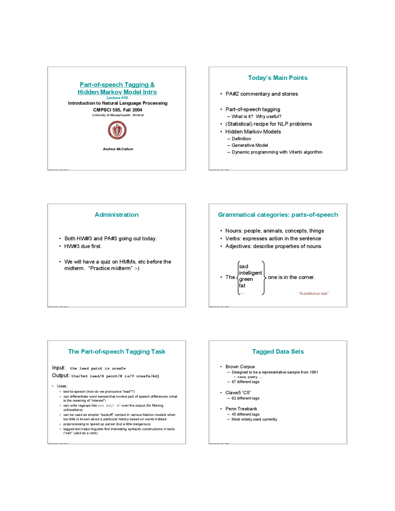 Part Of Speech Tagging And Hidden Markov Model Introduction Slides