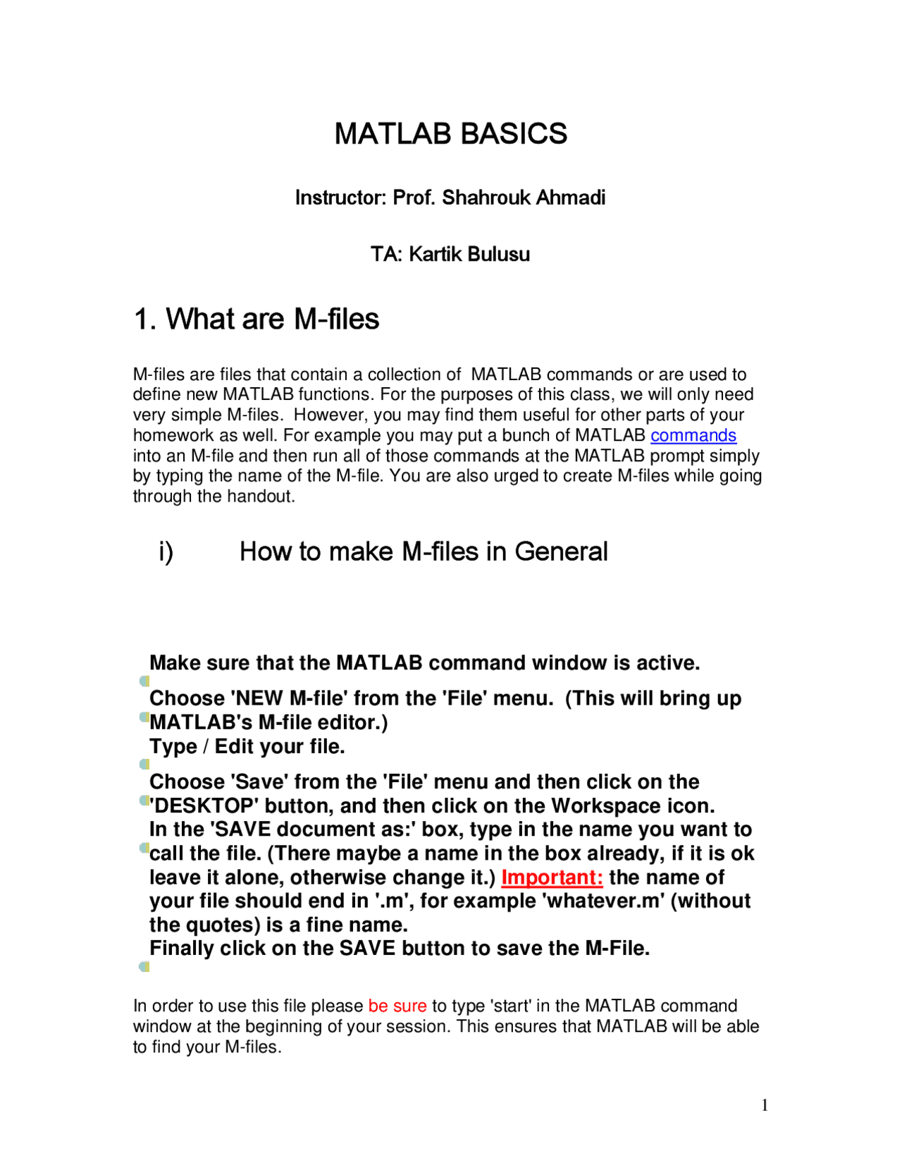 Matlab Basics Laboratory Lecture Notes Seas 001 Docsity