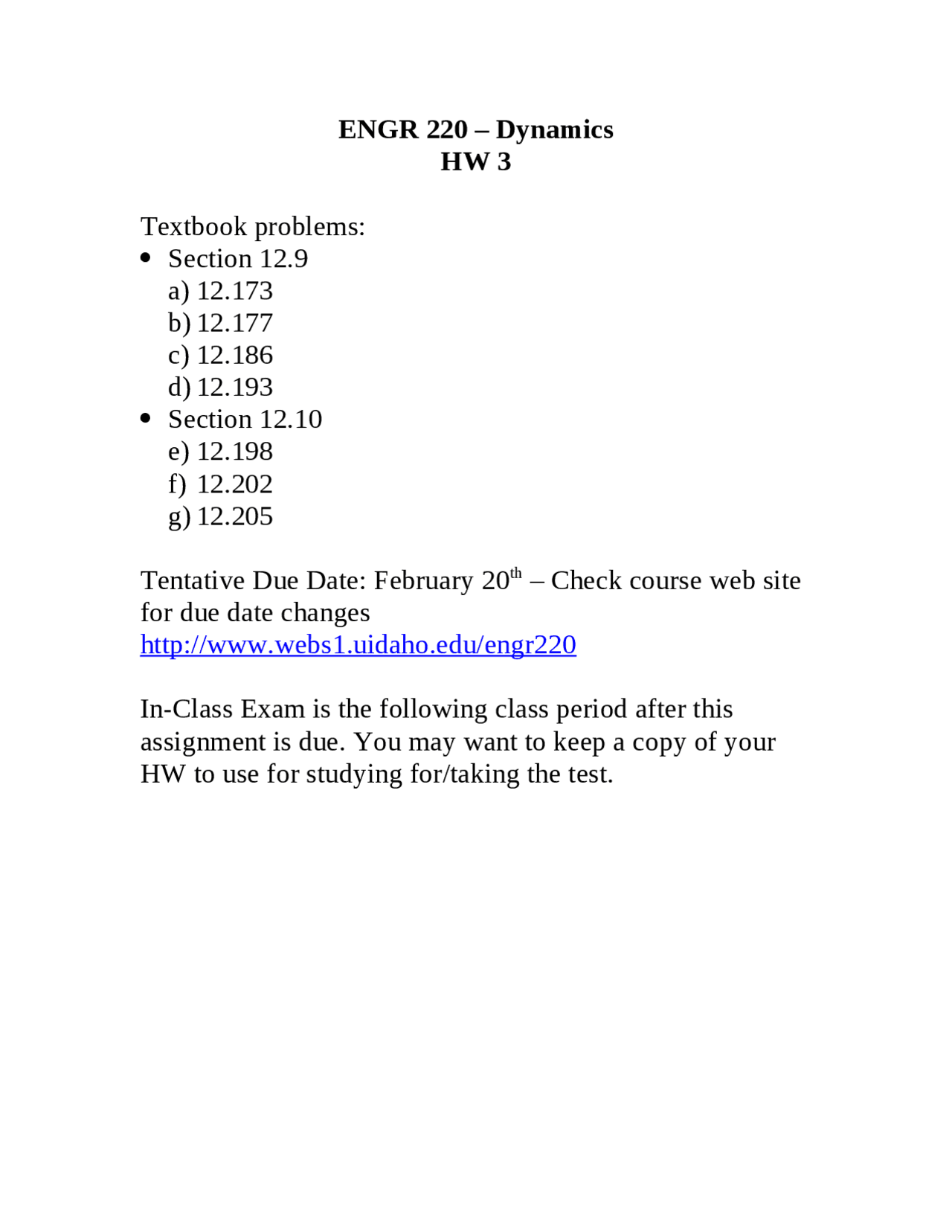 Homework 3 Problems Engineering Dynamics Engr 220 Docsity