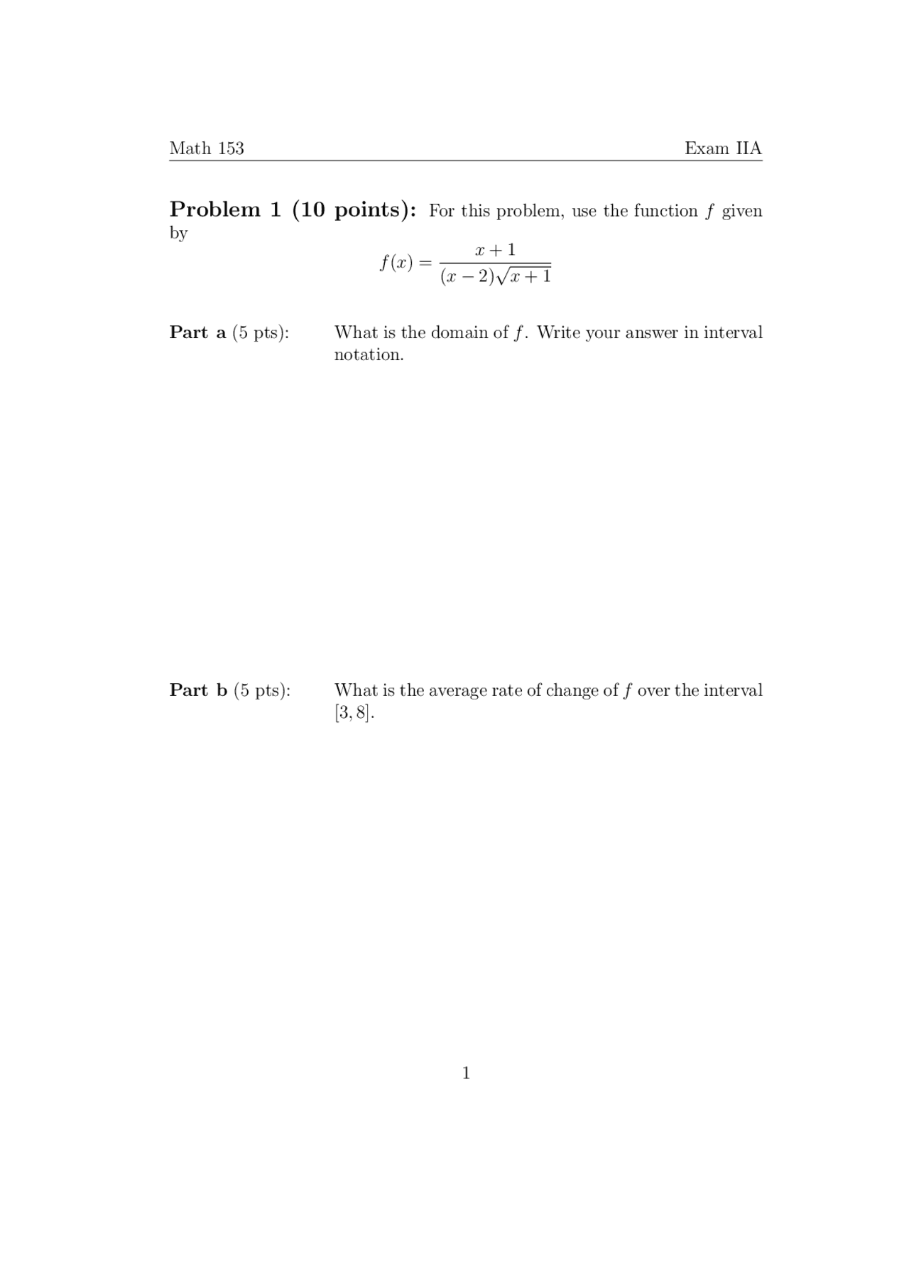 Exam 2A Problems - Pre-Calculus Mathematics I | MATH 153 - Docsity