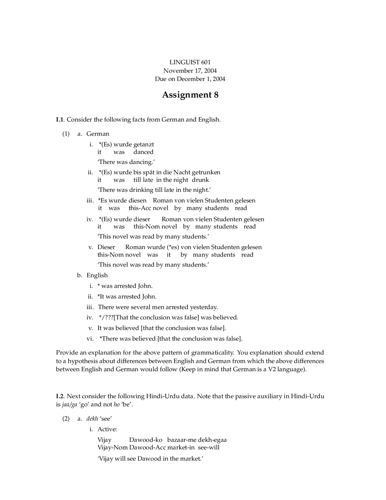 Homework 8 Introduction To Transformational Grammar Fall 2004