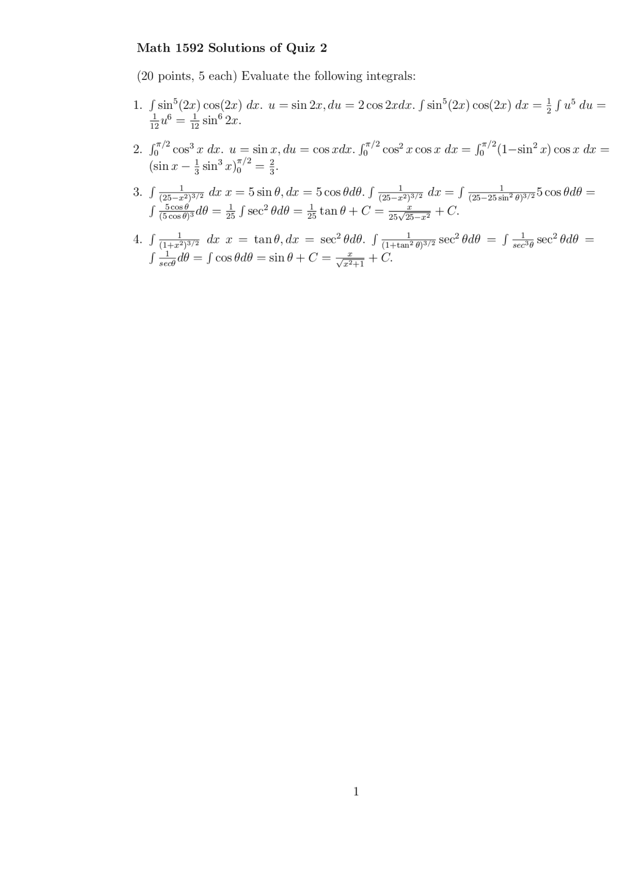 Solutions For Quiz 2 Calculus Ii Math 1592 Docsity