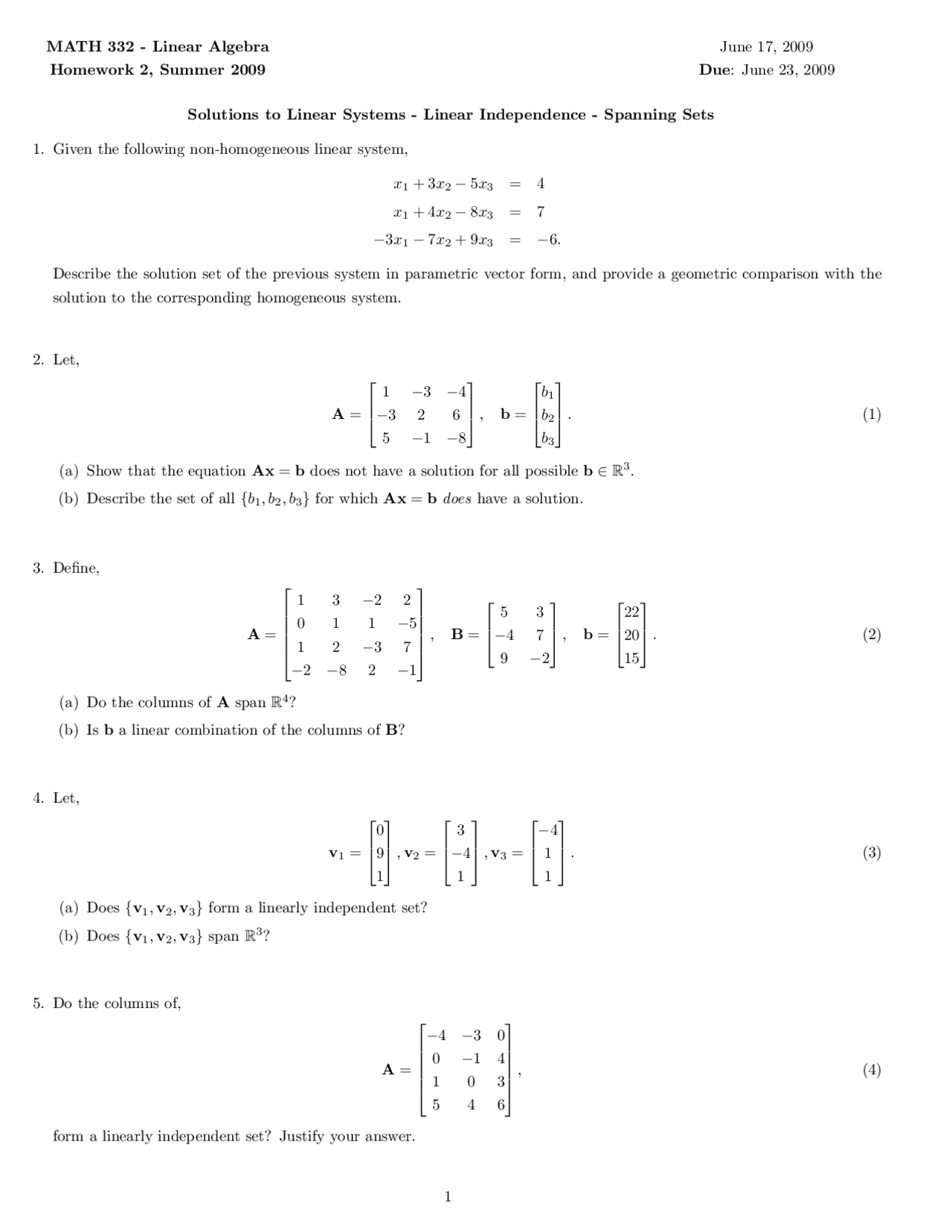 5 Solved Questions On Linear Systems Linear Algebra Assignment 2