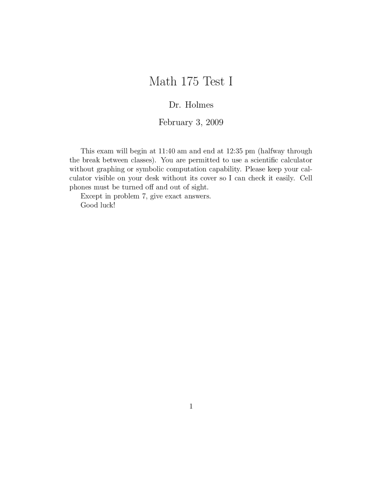 5 Problems on Calculus II - Examination 5 | MATH 175 - Docsity