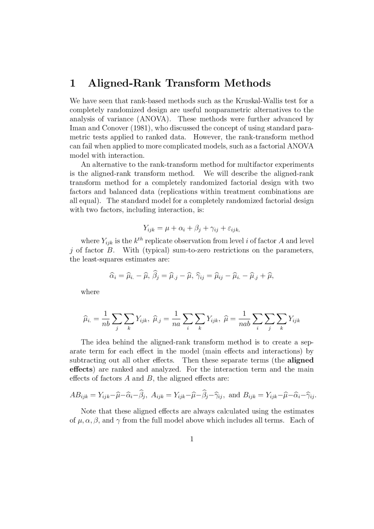 Aligned Rank Transform Methods Lecture Notes Stat 514 Docsity
