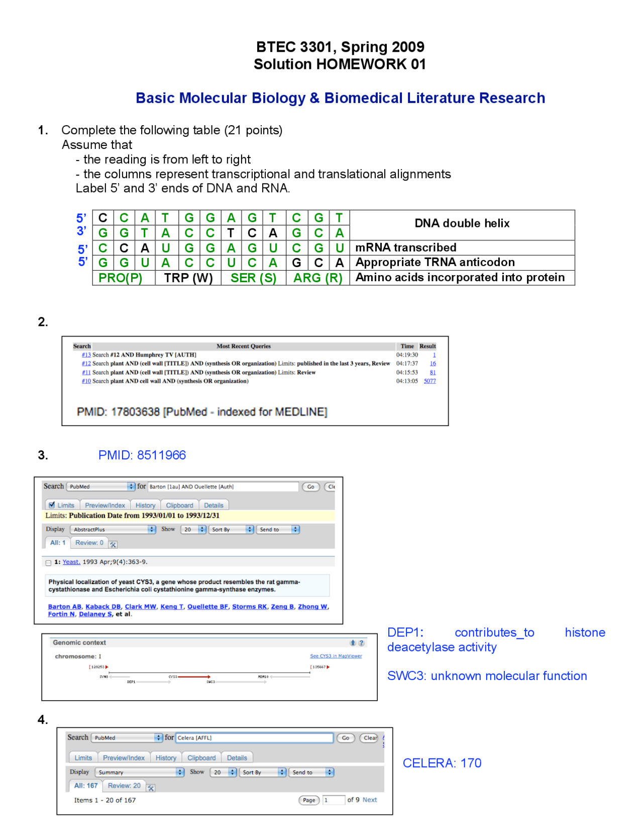 Solved Homework For Genomics Proteomics And Bioinformatics Btec 3301