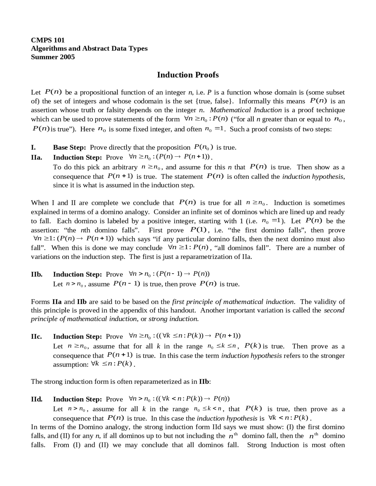 Induction Proofs Algorithms And Abstract Data Types Cmps 101 Docsity