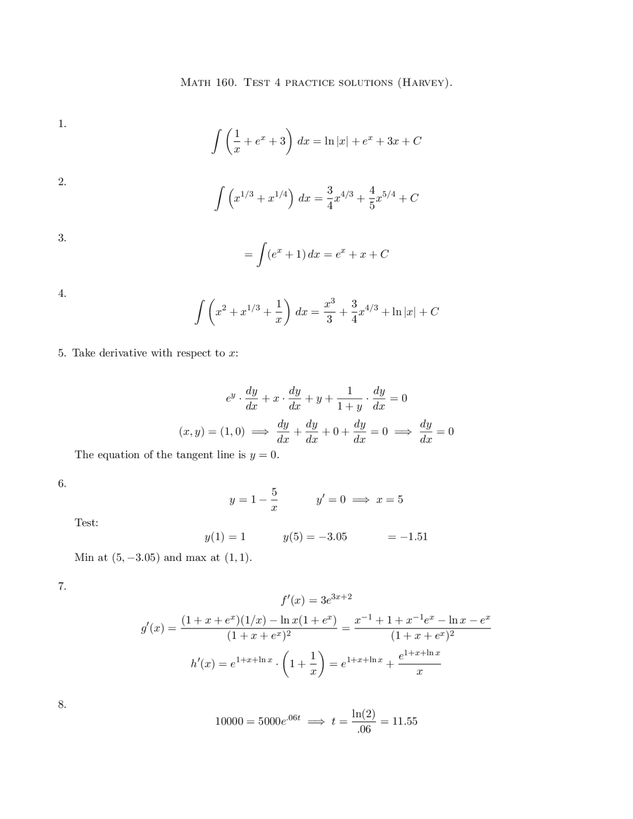 Test 4 Practice Solutions - Calculus for Business and the Life Sciences ...