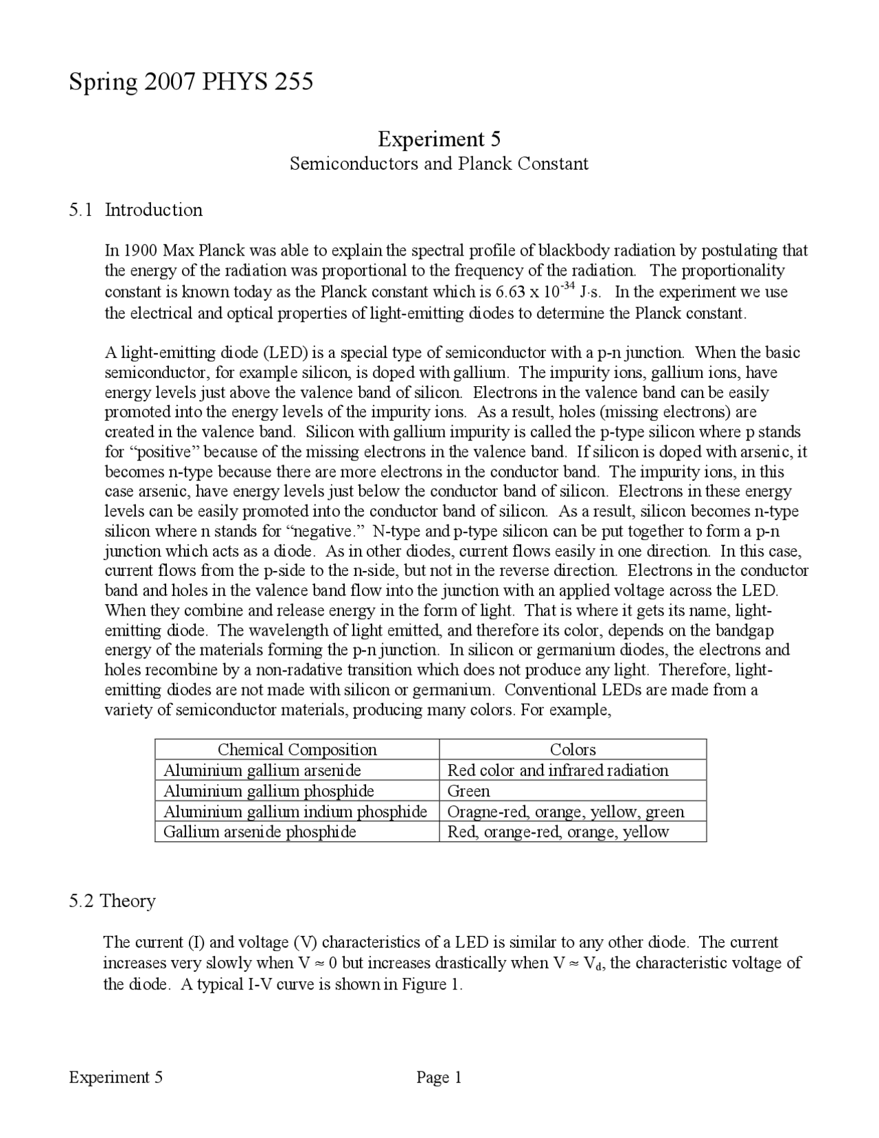 Experiment 15 Semiconductors And Planck Constant Phys 255 Docsity