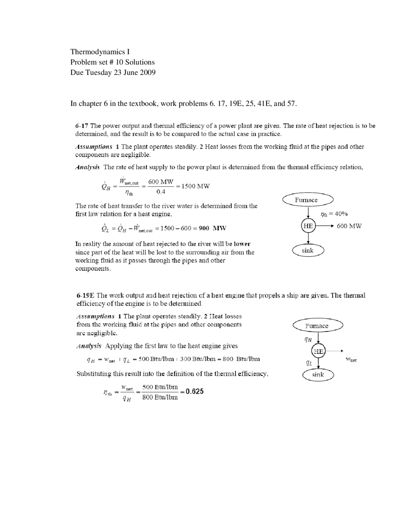 Solutions Of Problem Set 10 On Thermodynamics I Me 215 Docsity