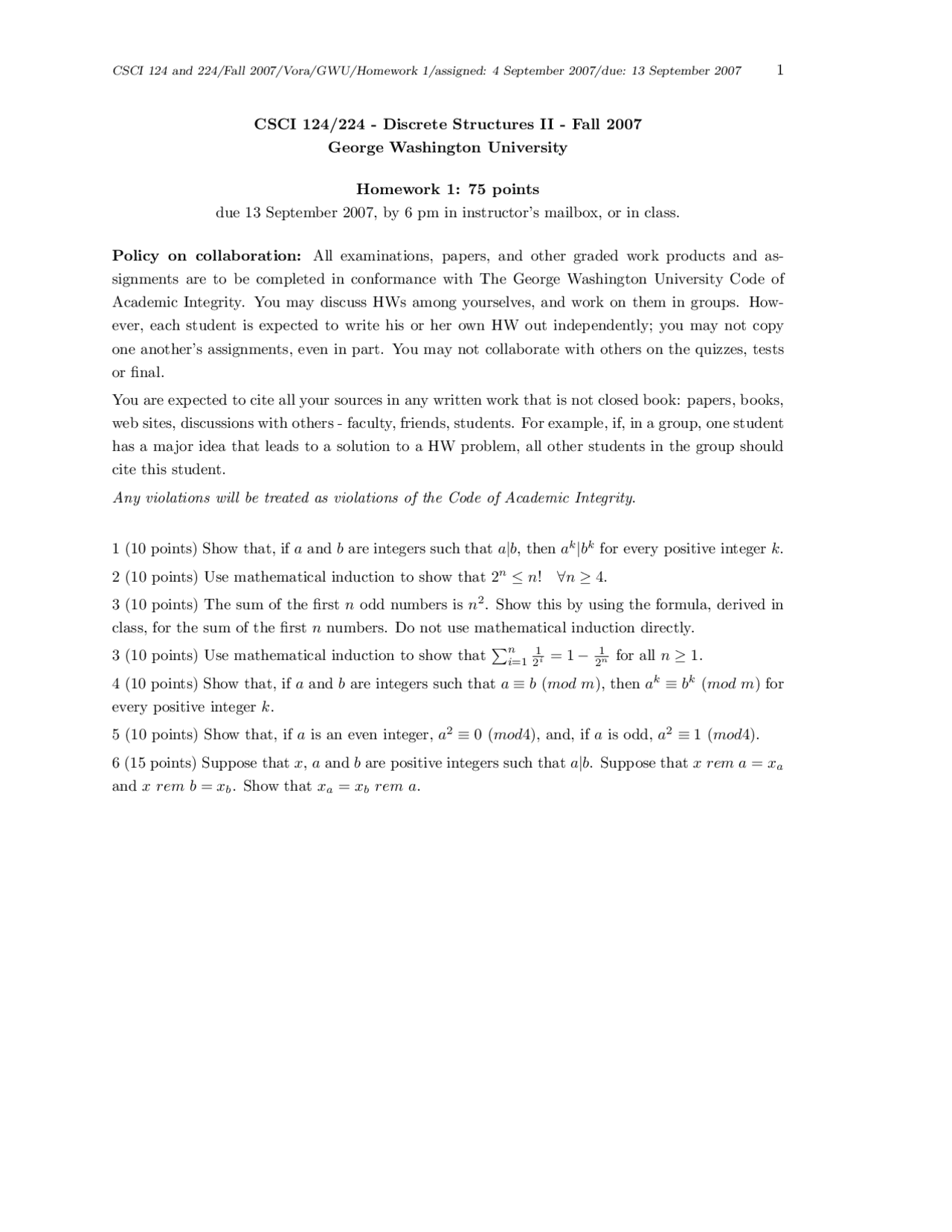 6 Questions on Discrete Structures II - Homework I | CSCI 124 ...
