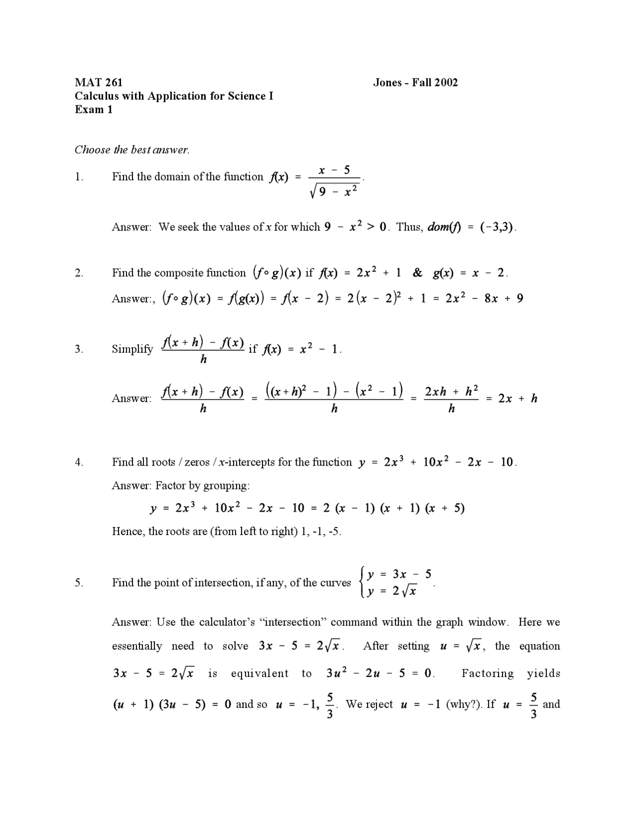 15 Solved Questions on Calculus with Application for Science I - Exam 1 ...