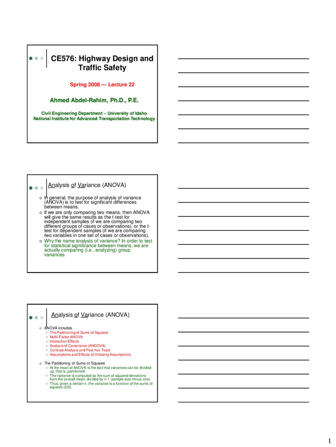 Analysis Of Variance Anova Lecture Slides Ce 576 Docsity
