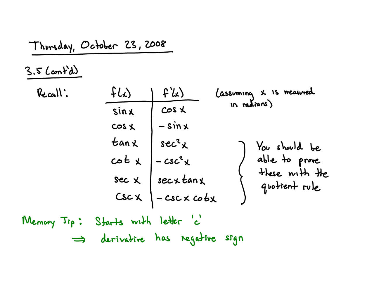 Quotient Rules With Examples In Calculus I Handwritten Notes Math