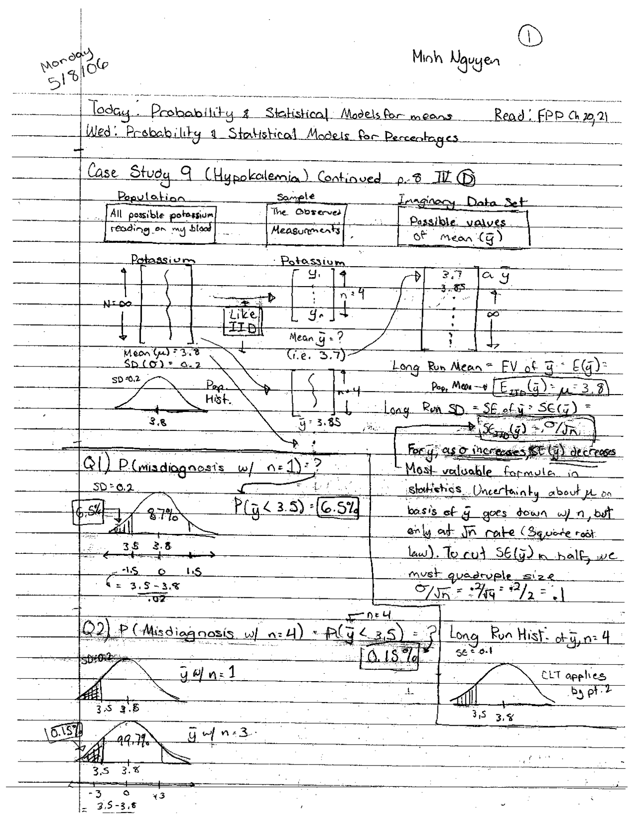Handwritten Notes on Probability and Statistical Models | AMS 5 - Docsity