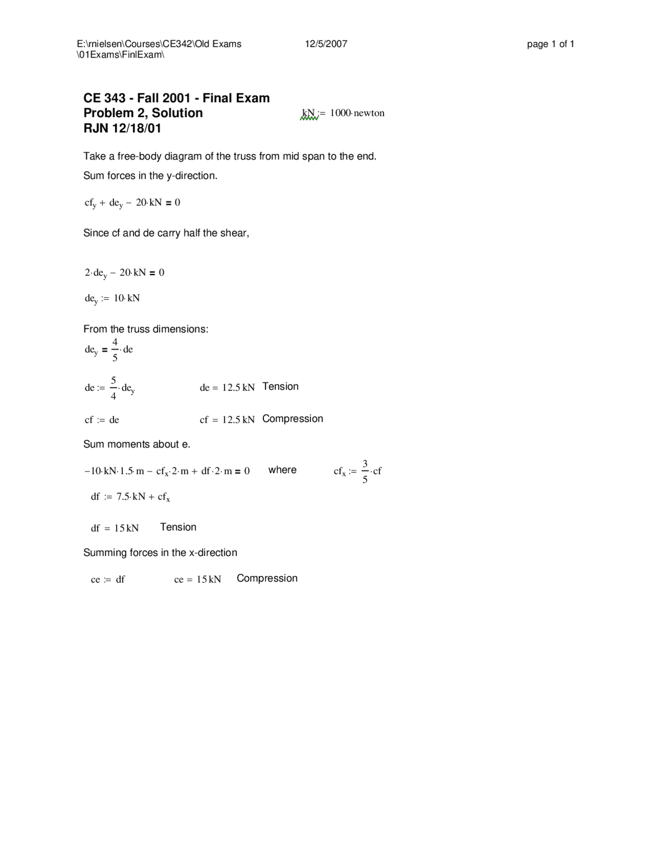 Final Exam Problem 2 Solution Theory Of Structures Ce 342 Exams