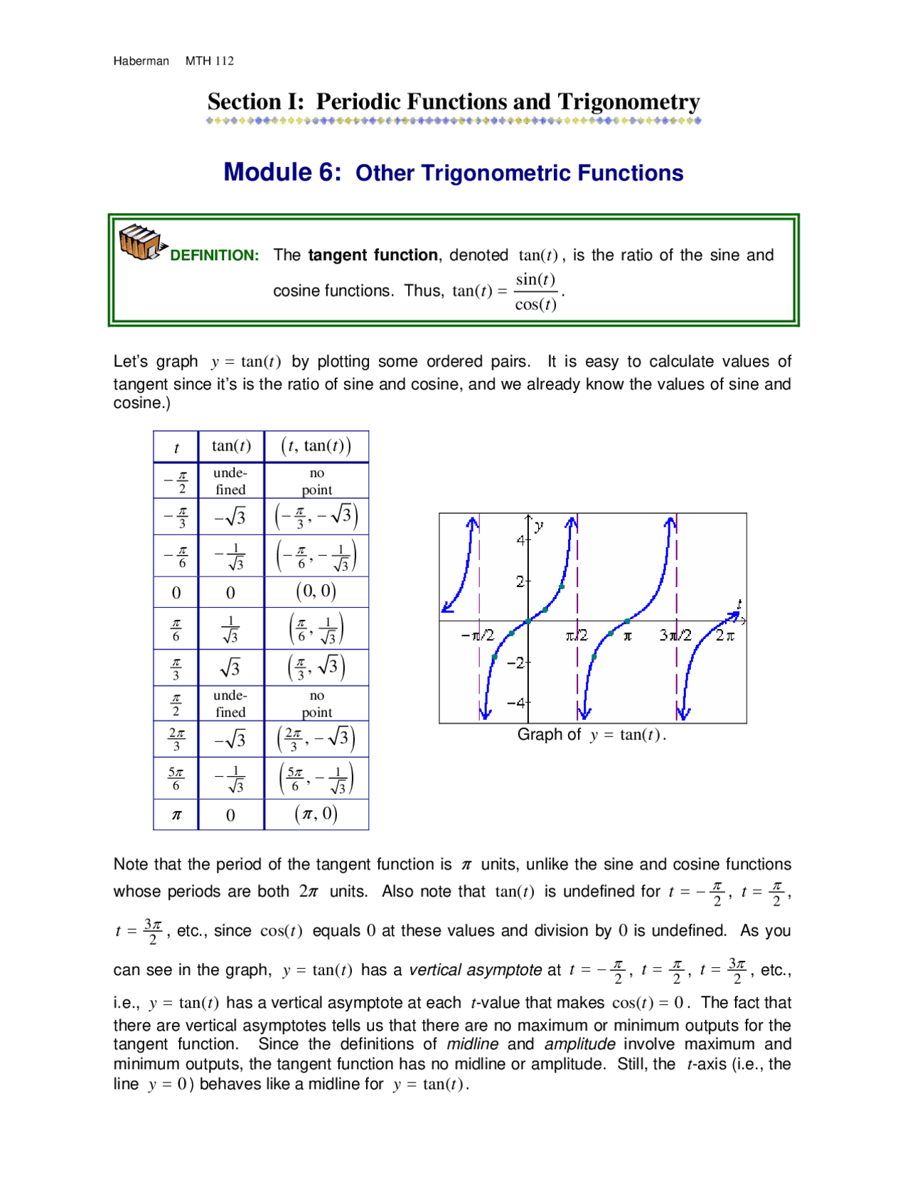 Periodic Functions and Trigonometry - Module 6 | MTH 112 - Docsity