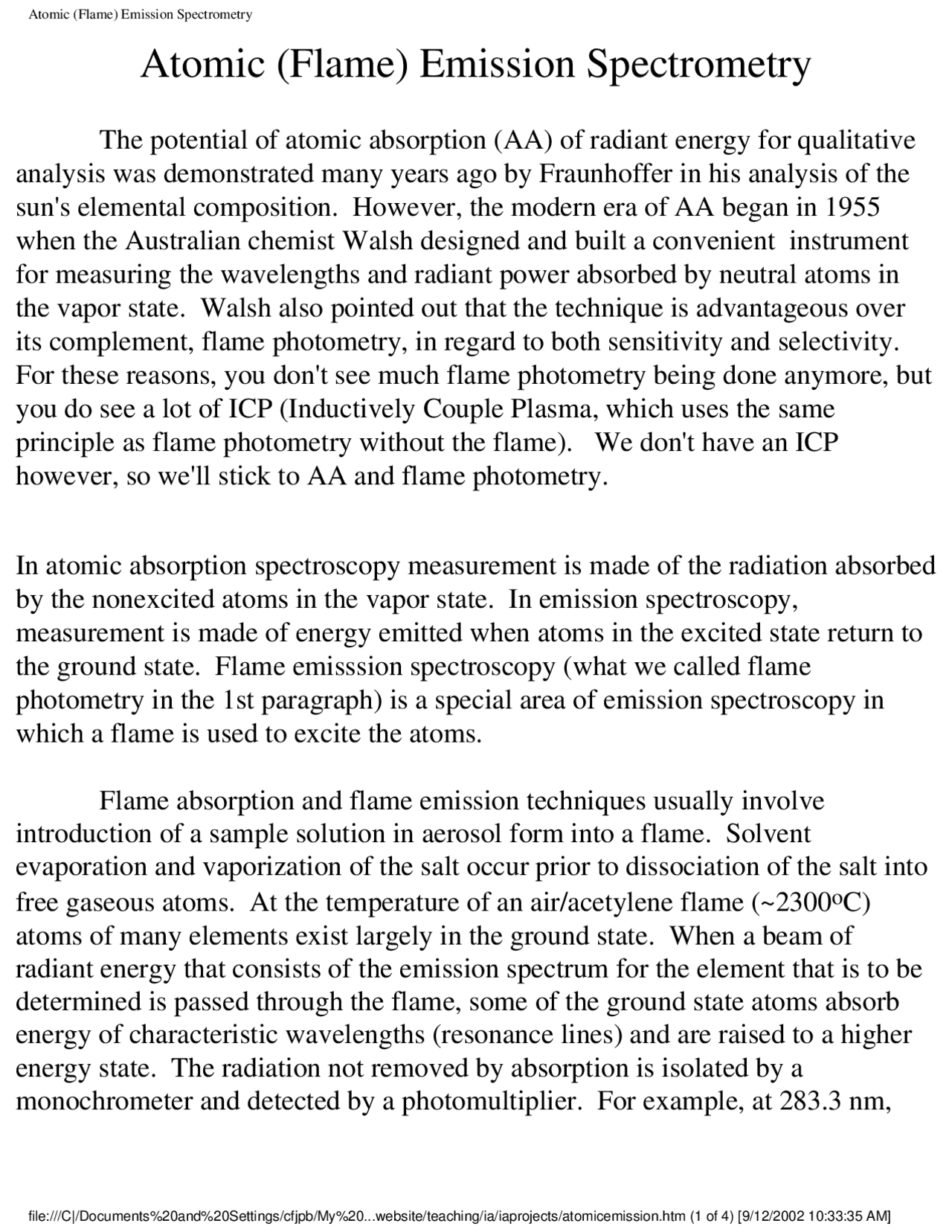 Atomic Emission Spectrometry Instrumental Analysis Chm 3780 Docsity