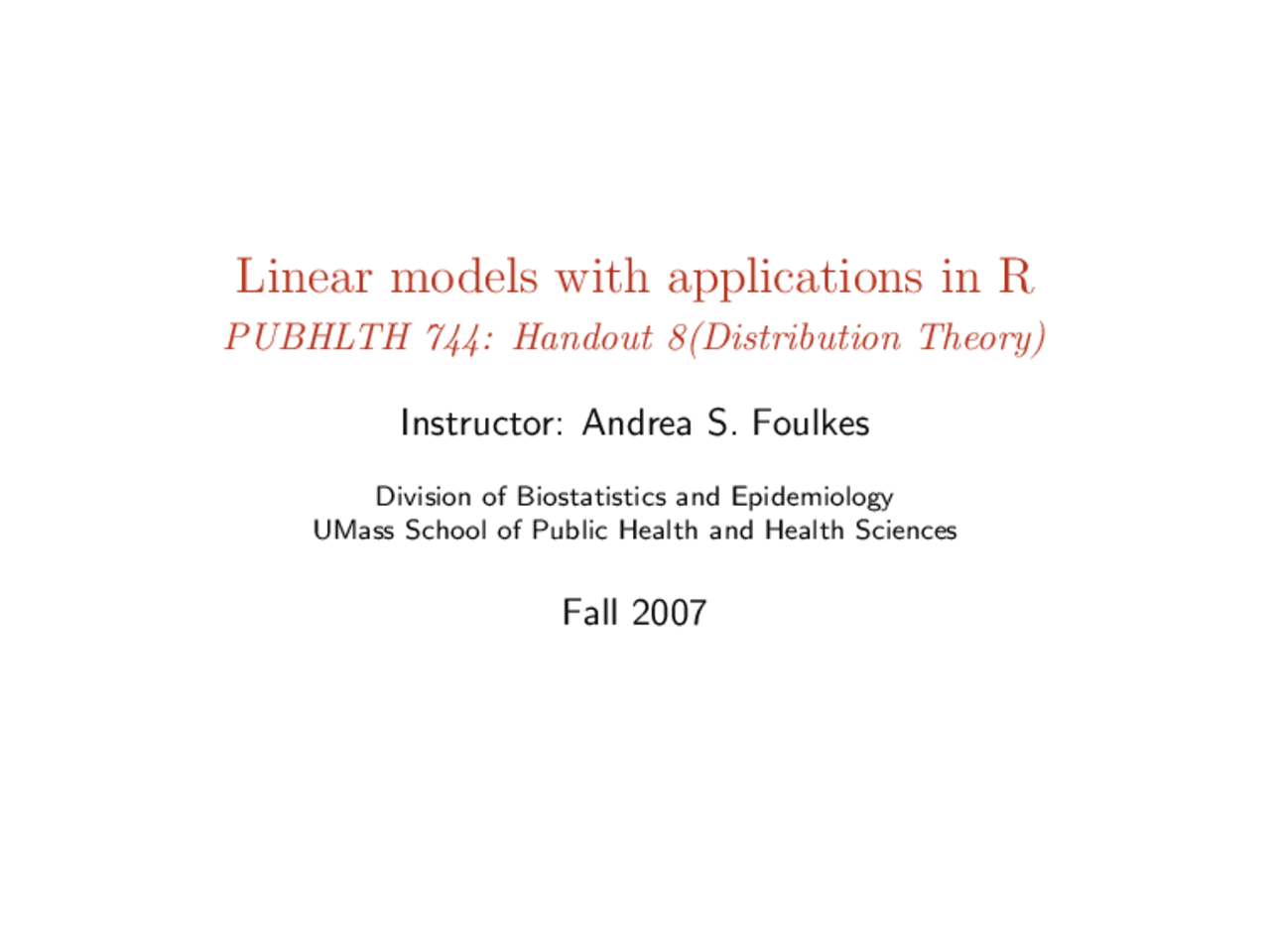 Linear Models With Applications In R PUBHLTH 744 Docsity Linear Models With Applications In R PUBHLTH 744 Docsity