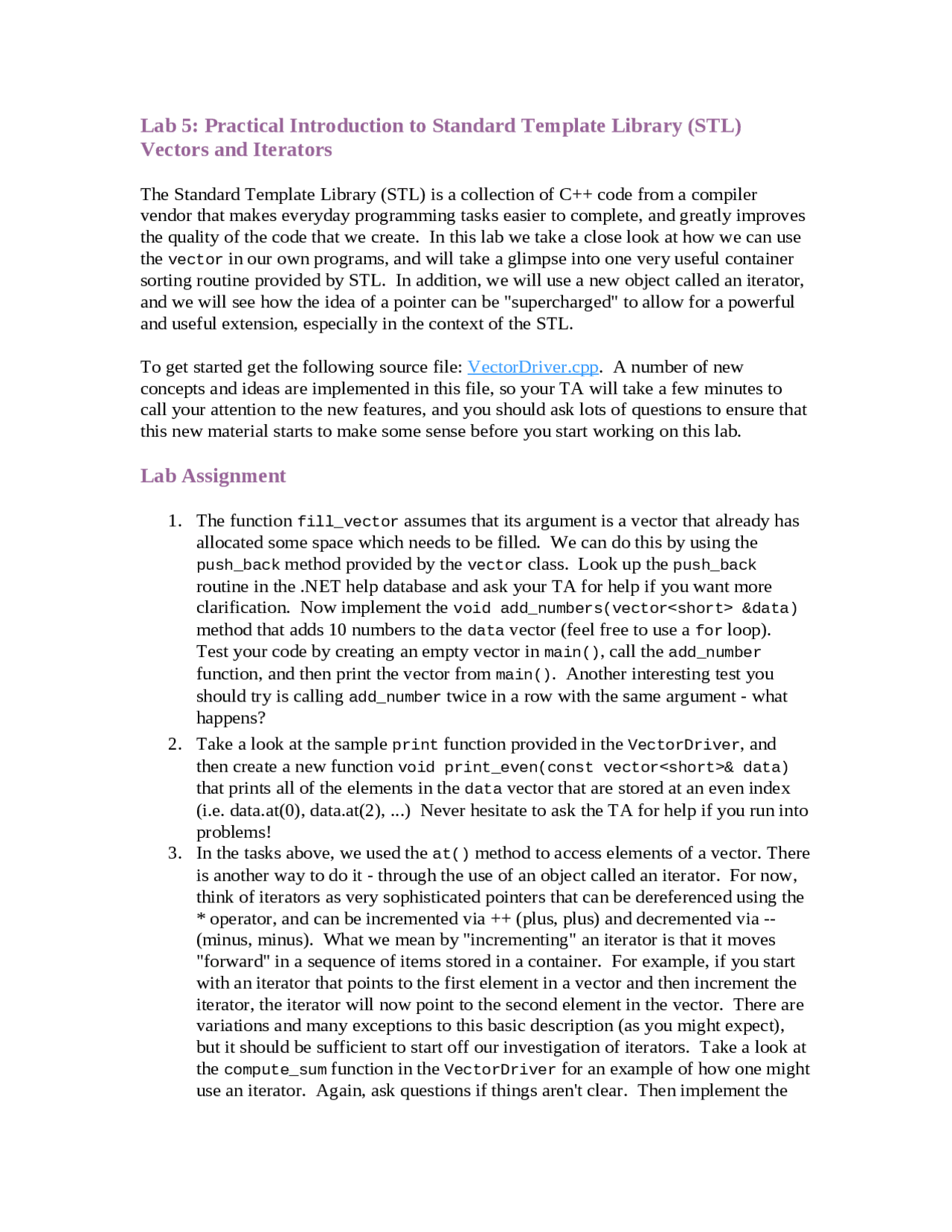 Practical Introduction To Standard Template Library Vectors And