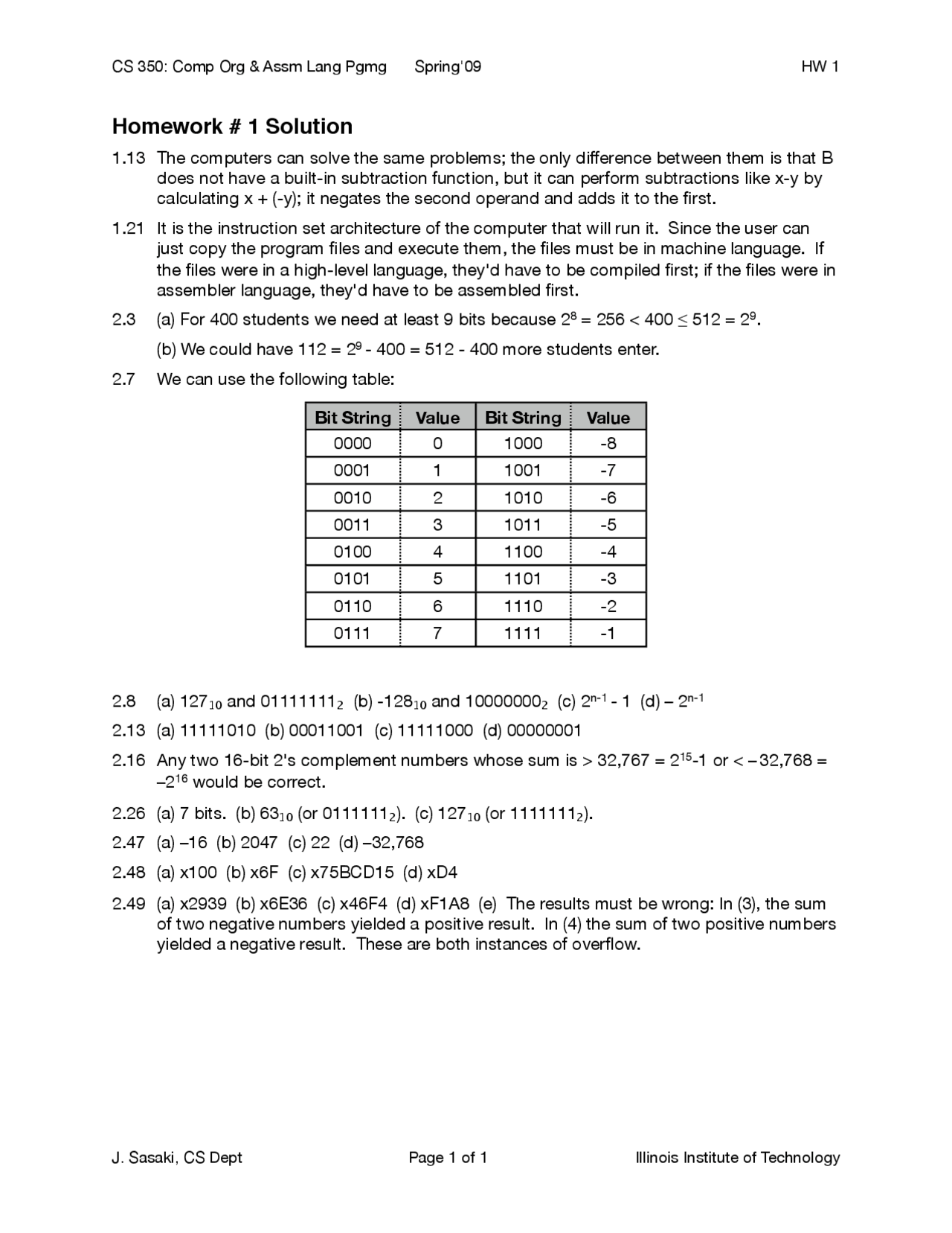 Homework 1 Solutions Computer Organization And Assembly Language Cs 350 Docsity