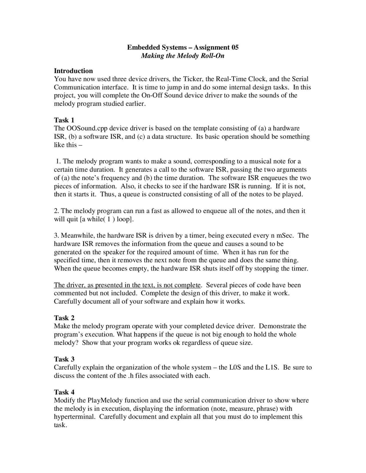 Embedded Systems Assignment 05: On-Off Sound Driver for Melody Program | Assignments Computer ...