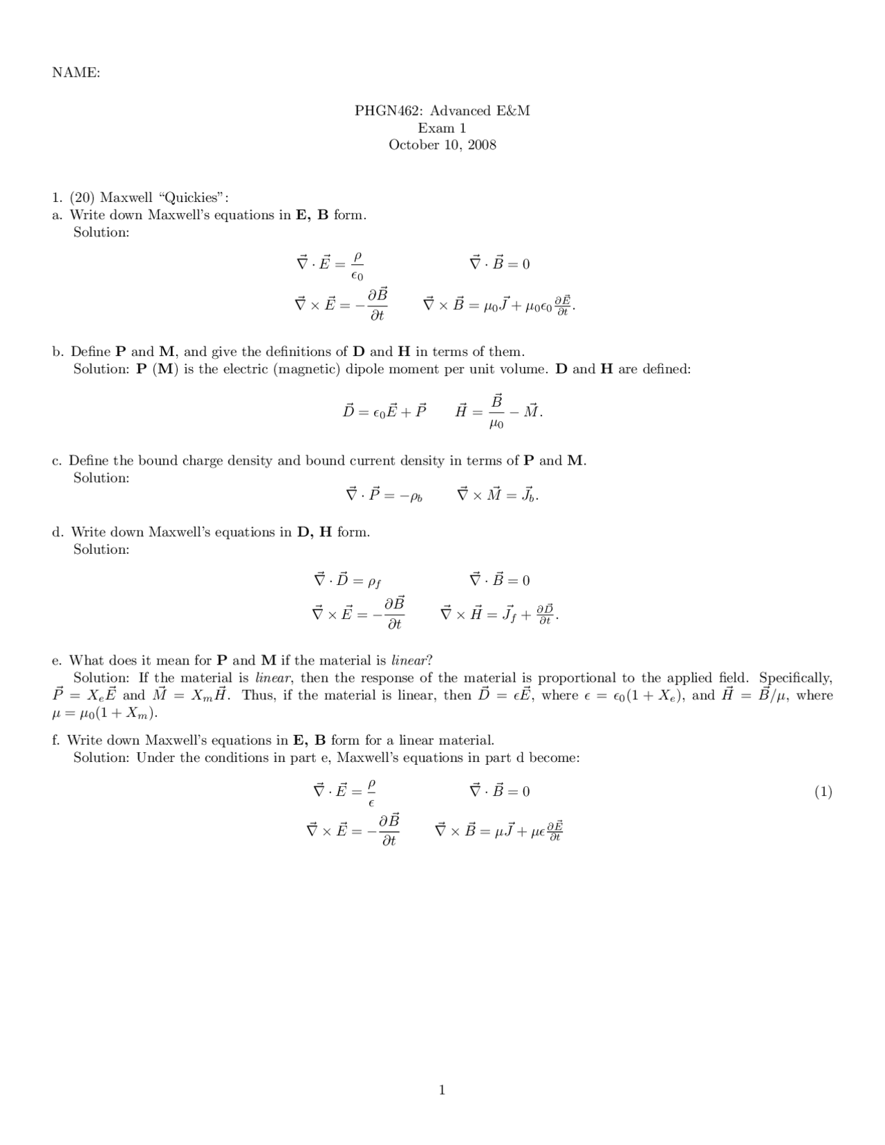 5 Questions With Solution Of Advanced Electromagnetism Phgn 462 Docsity