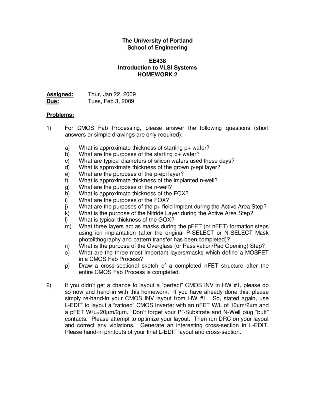 Problem Set 2 Introduction To Digital Vlsi Design Ee 438 Docsity