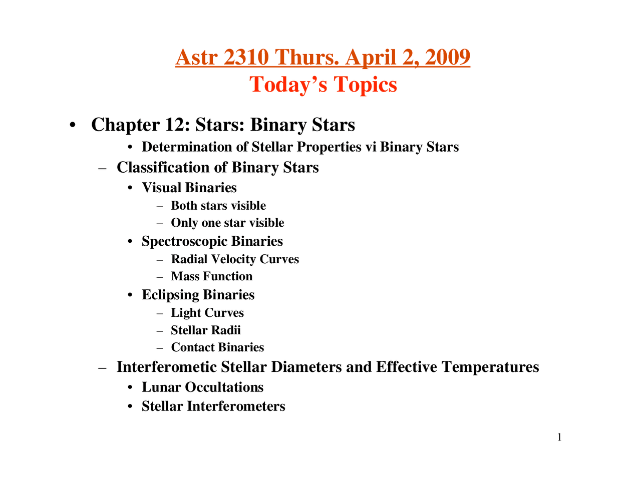 Stars Binary Stars Lecture Slides Astr 2310 Docsity