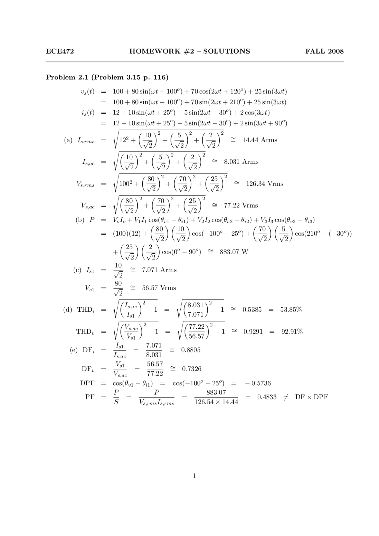 Homework 2 With Solutions Power Electronics Ece 472 Docsity