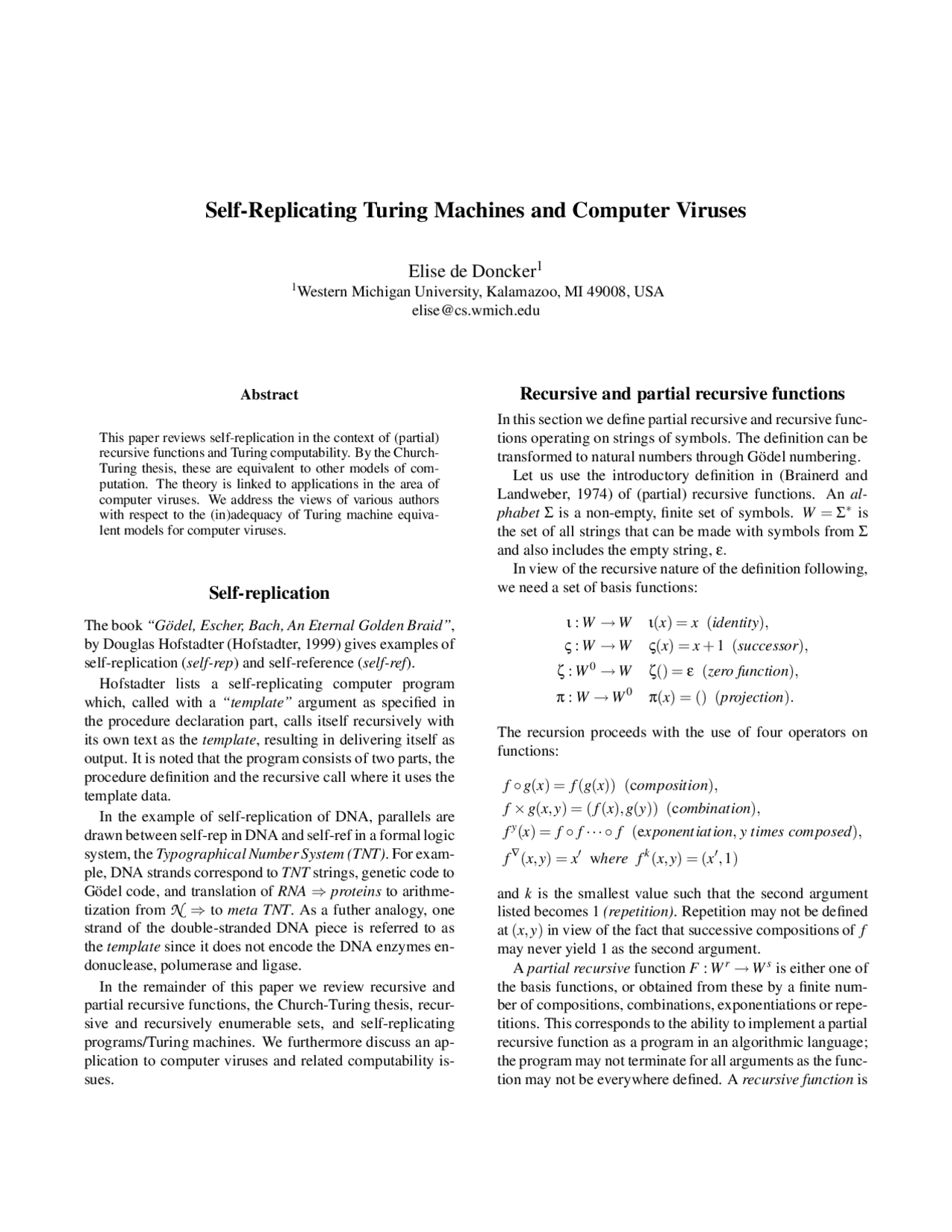 Self-Replicating Turing Machines and Computer Viruses - Paper | CS 6800 - Docsity