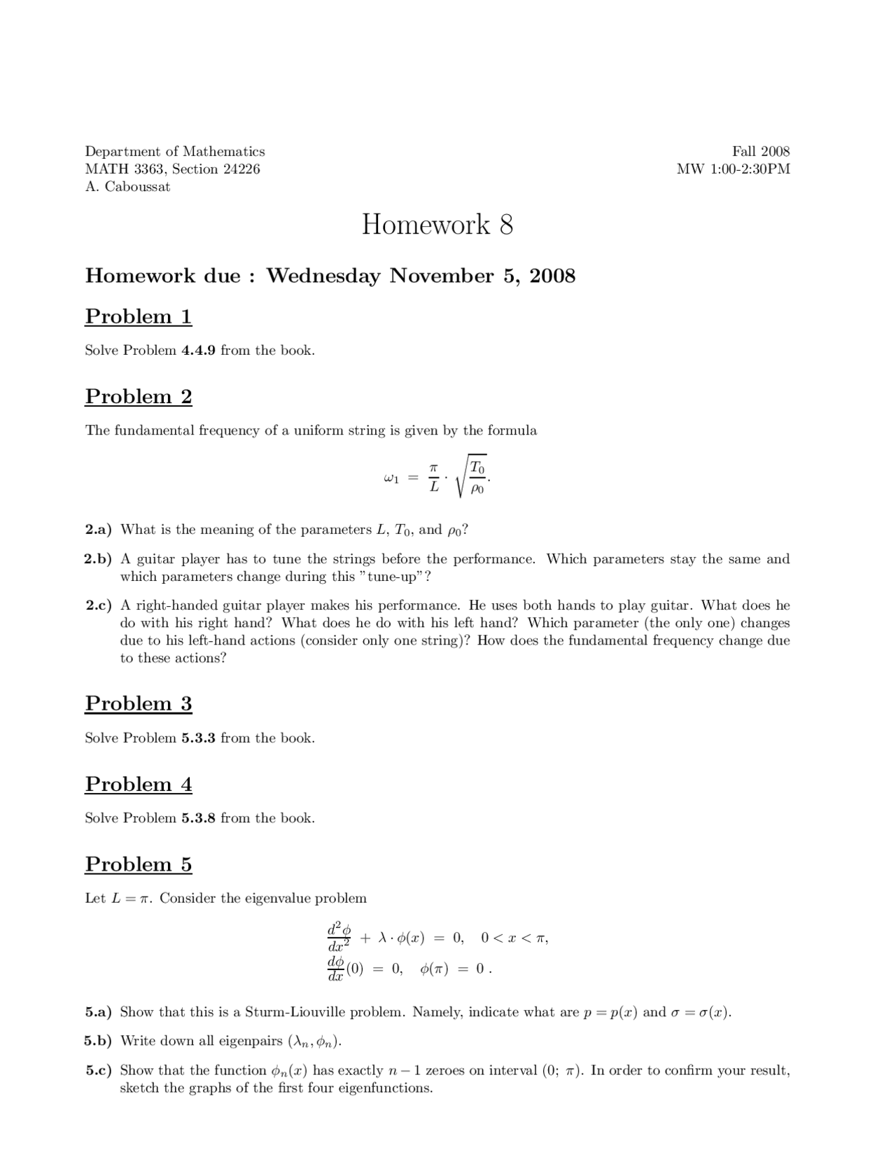 Assignment 8 For Introduction To Partial Differential Equations Math