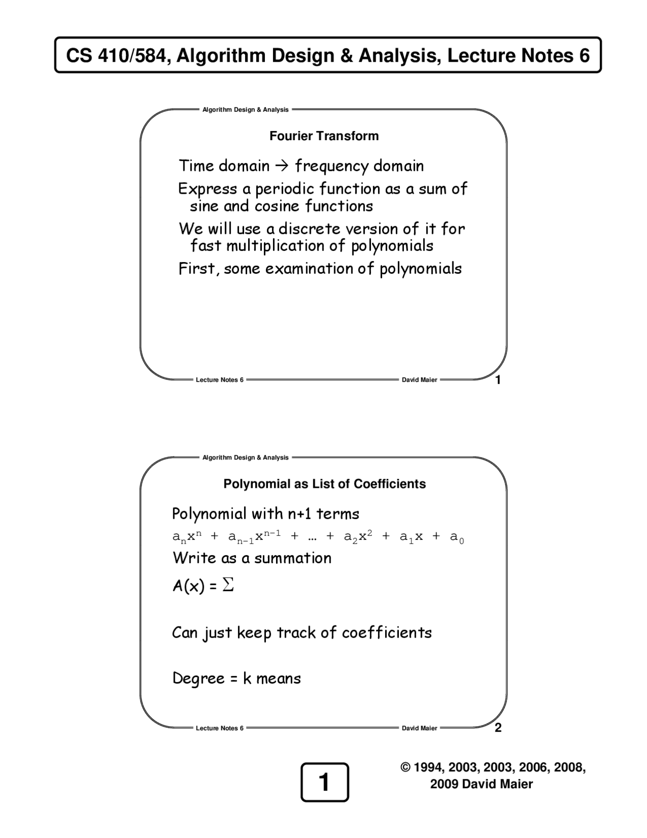 Fourier Transform - Algorithm Design and Analysis | CS 410 - Docsity