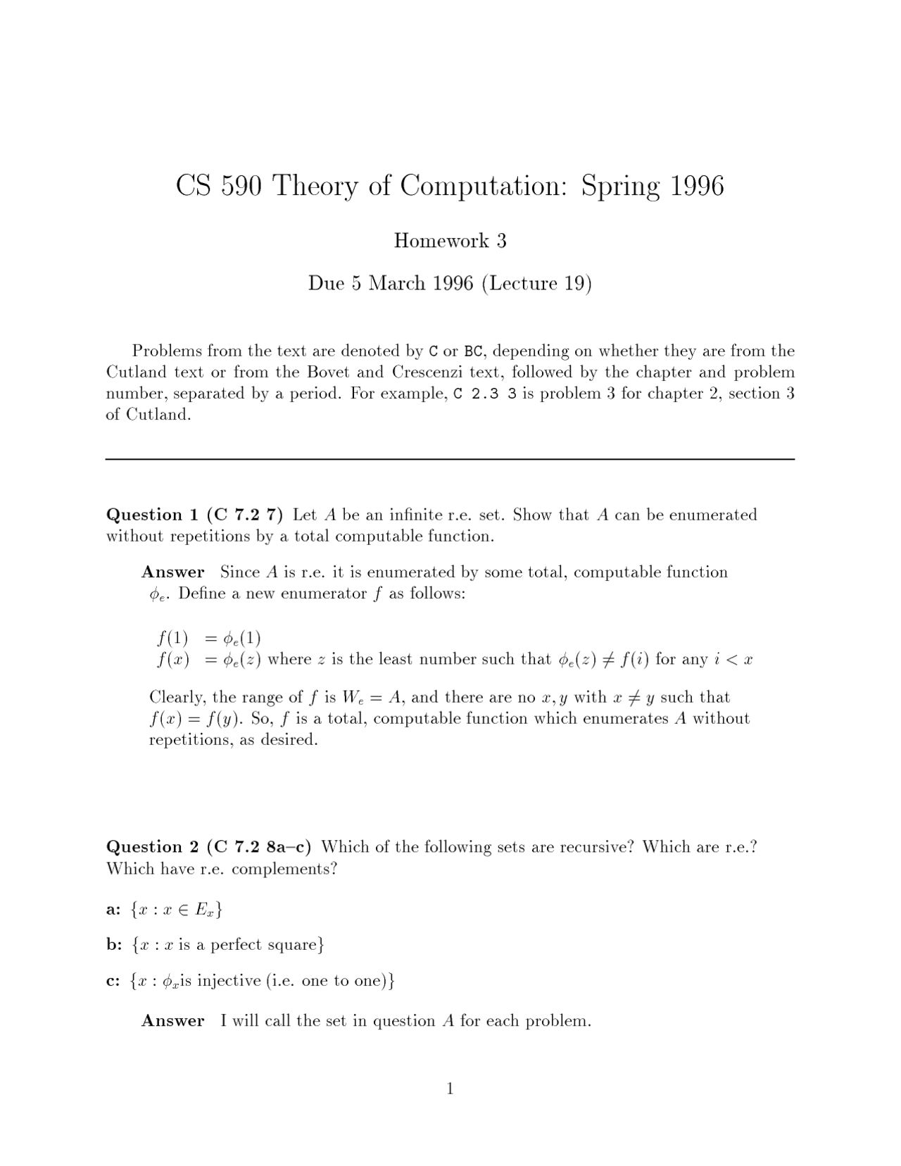 Theory Of Computation Assignment 3 With Solutions Cs 590 Docsity