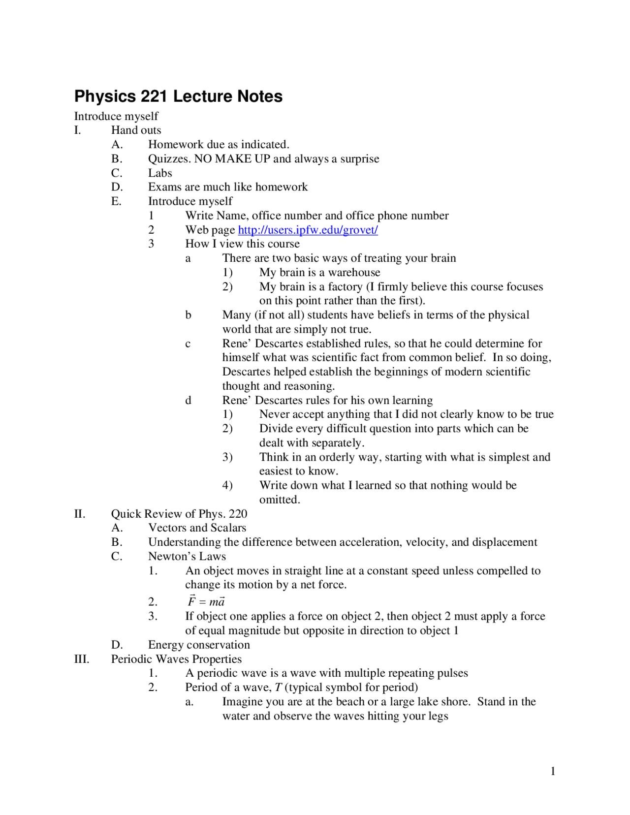 General Physics Lecture Notes Phys 220 Study Notes Physics Docsity