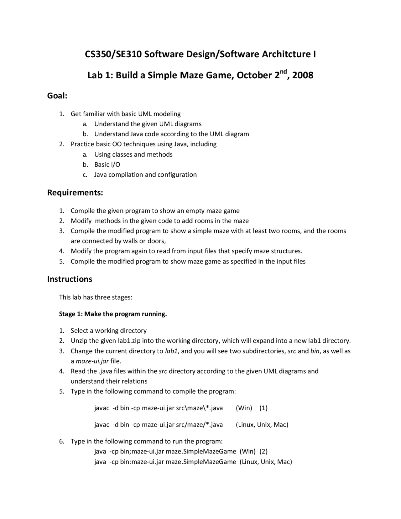 Build the Simple Mass Game in Software Design - Experiment 1 | CS 350 - Docsity