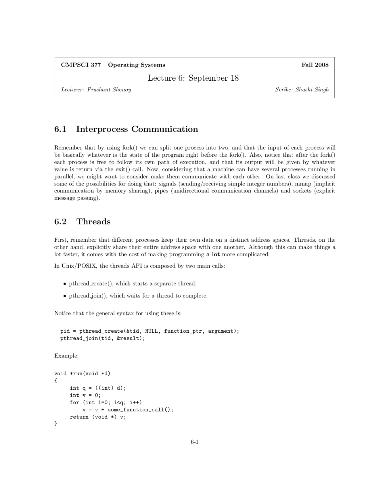 Notes On Interprocess Communication Threads Operating Systems Cmpsci 377 Docsity