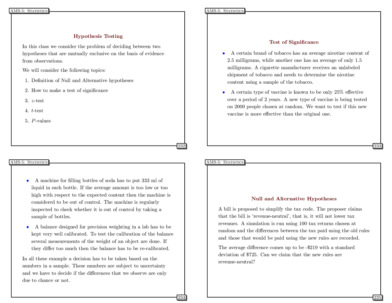 Hypothesis Testing And Test For Significance Lecture Slide Ams 5