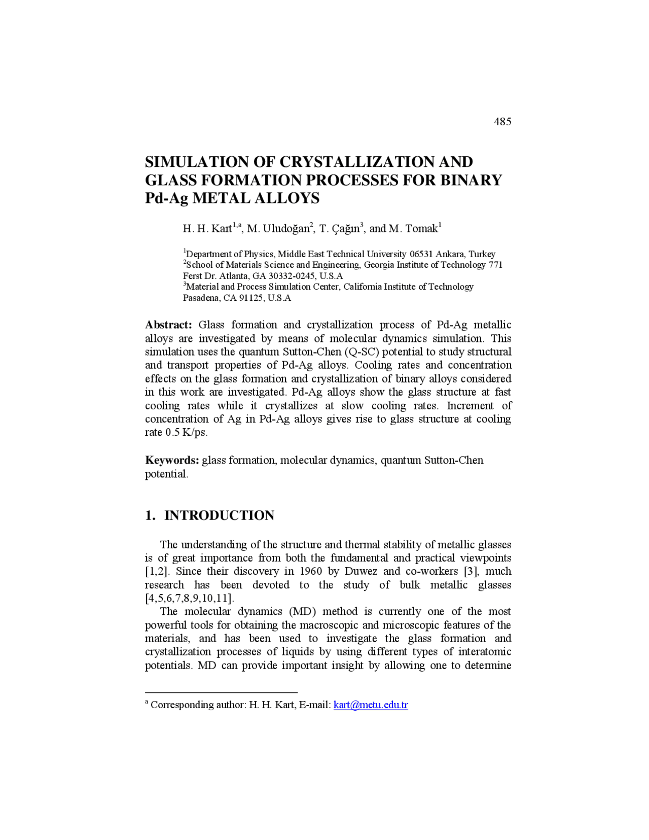 Simulation of Crystallization and Glass Formation Processes | PHYS 115 ...