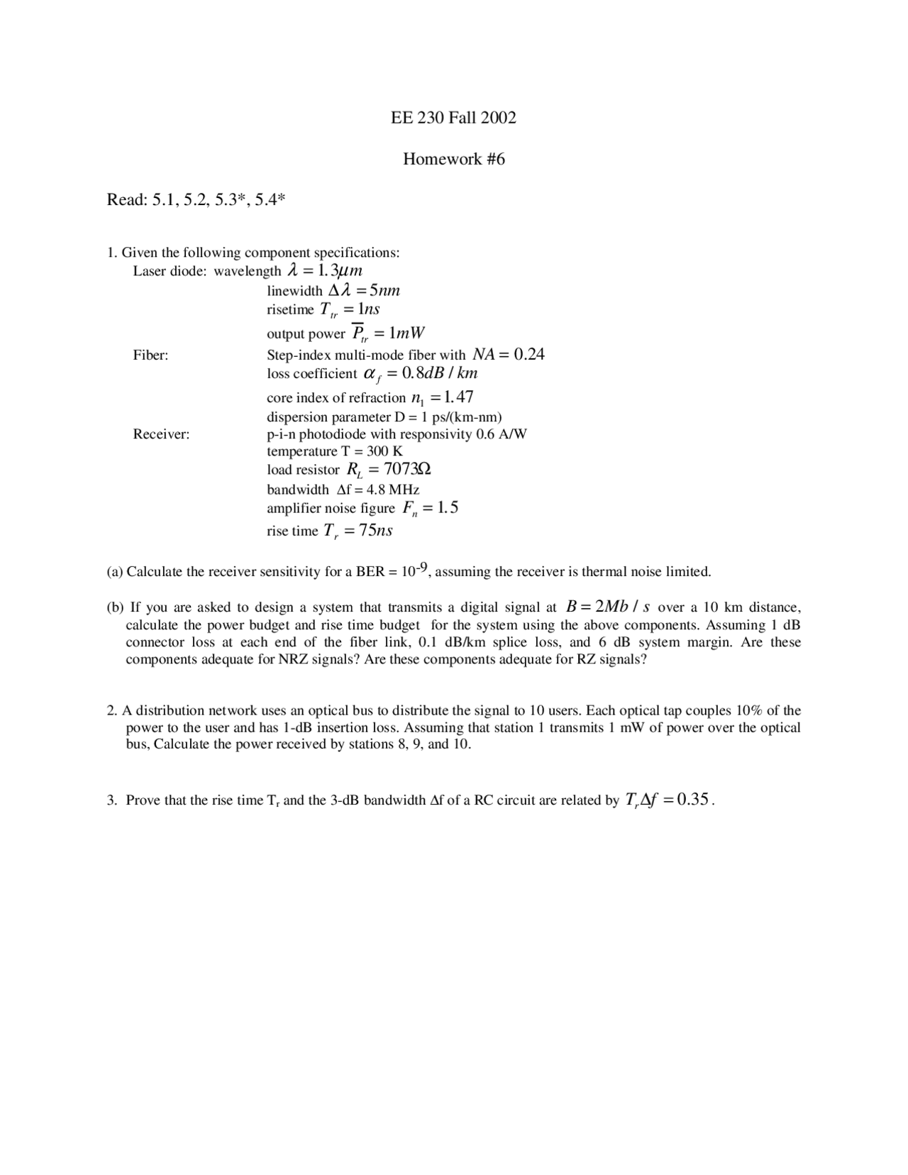 Assignment 6 Questions Unsolved Optical Fiber Communication Ee 230
