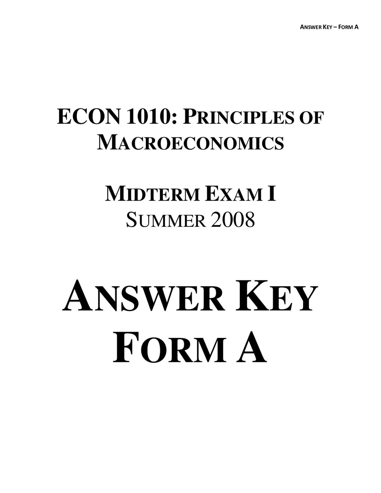 Midterm Exam 1 With Answer Key Principles Of Macroeconomics Econ
