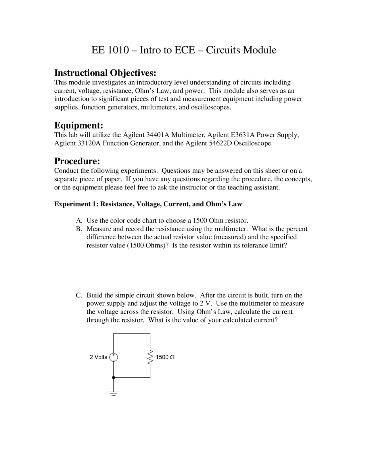 Introduction to Electronic Circuit Module - Final Exam | EE 1010 - Docsity
