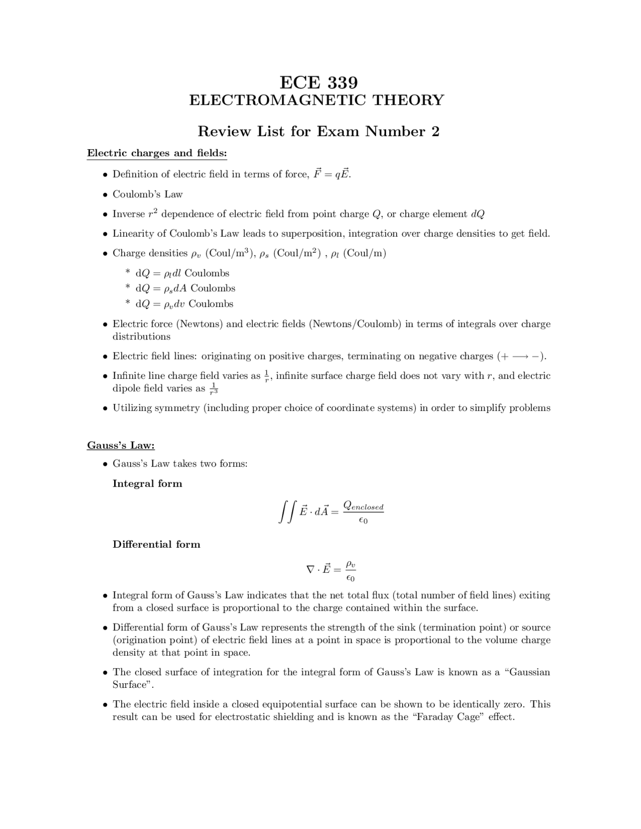 Electric Charges And Fields In Electromagnetic Theory Exam 2 Ece