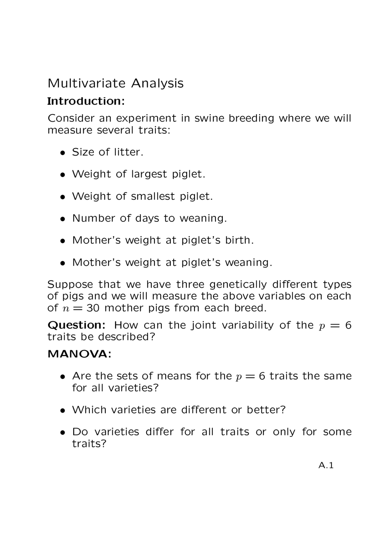 Multivariate Analysis Lecture Notes Stat 8320 Docsity