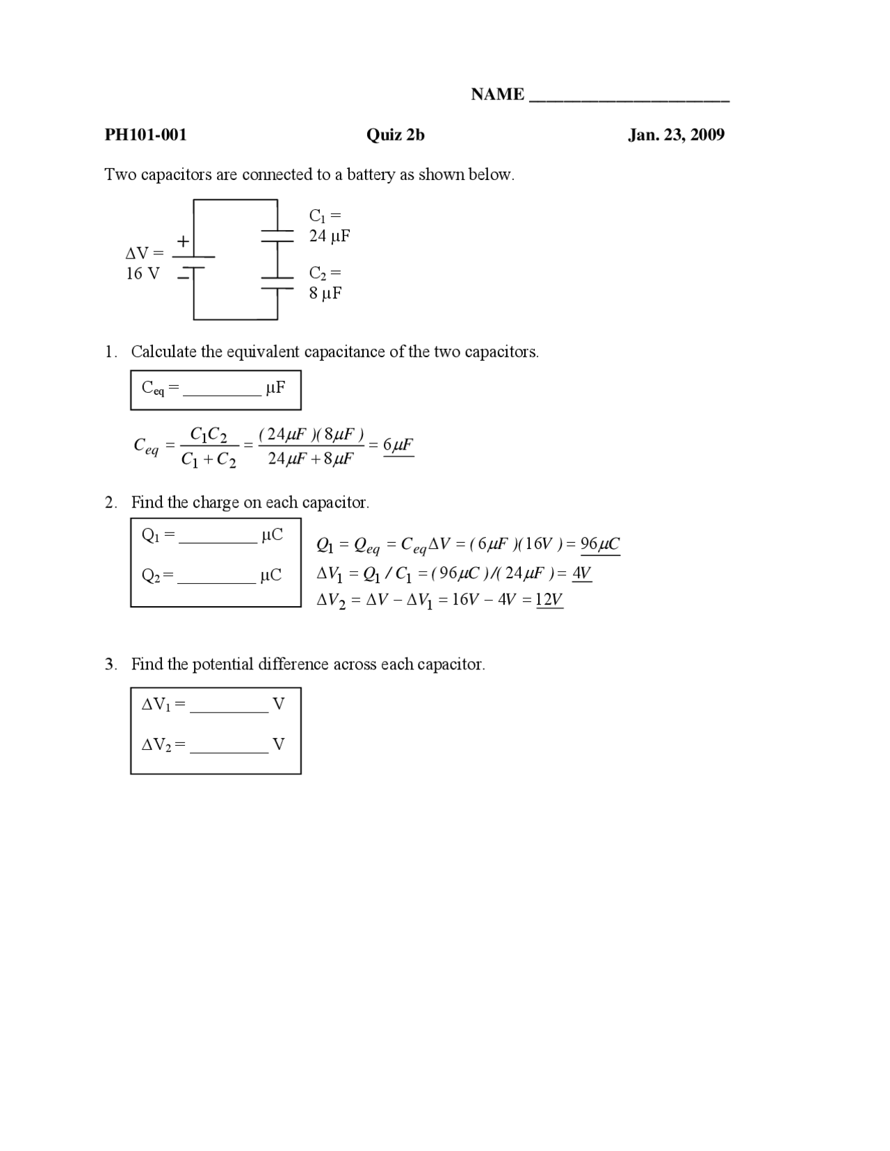 Solved Quiz 2b For General Physics Ii Ph 102 Docsity