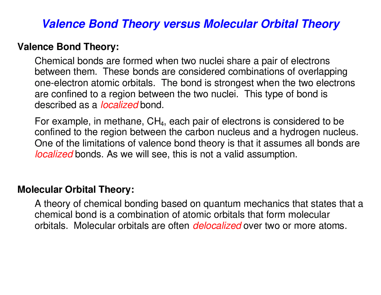 Lecture Slides On Valence Bond Theory Vs Molecular Orbital Theory Chm