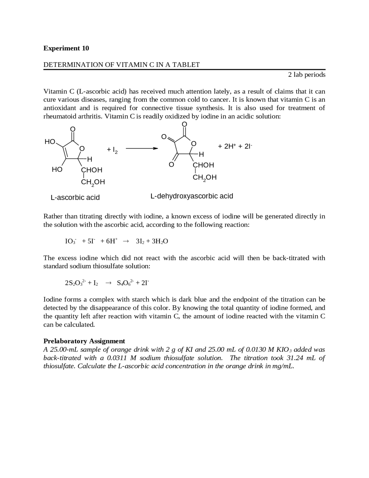 Experiment 10: Determination of Vitamin C in a Tablet | CHEM 253 | Lab ...