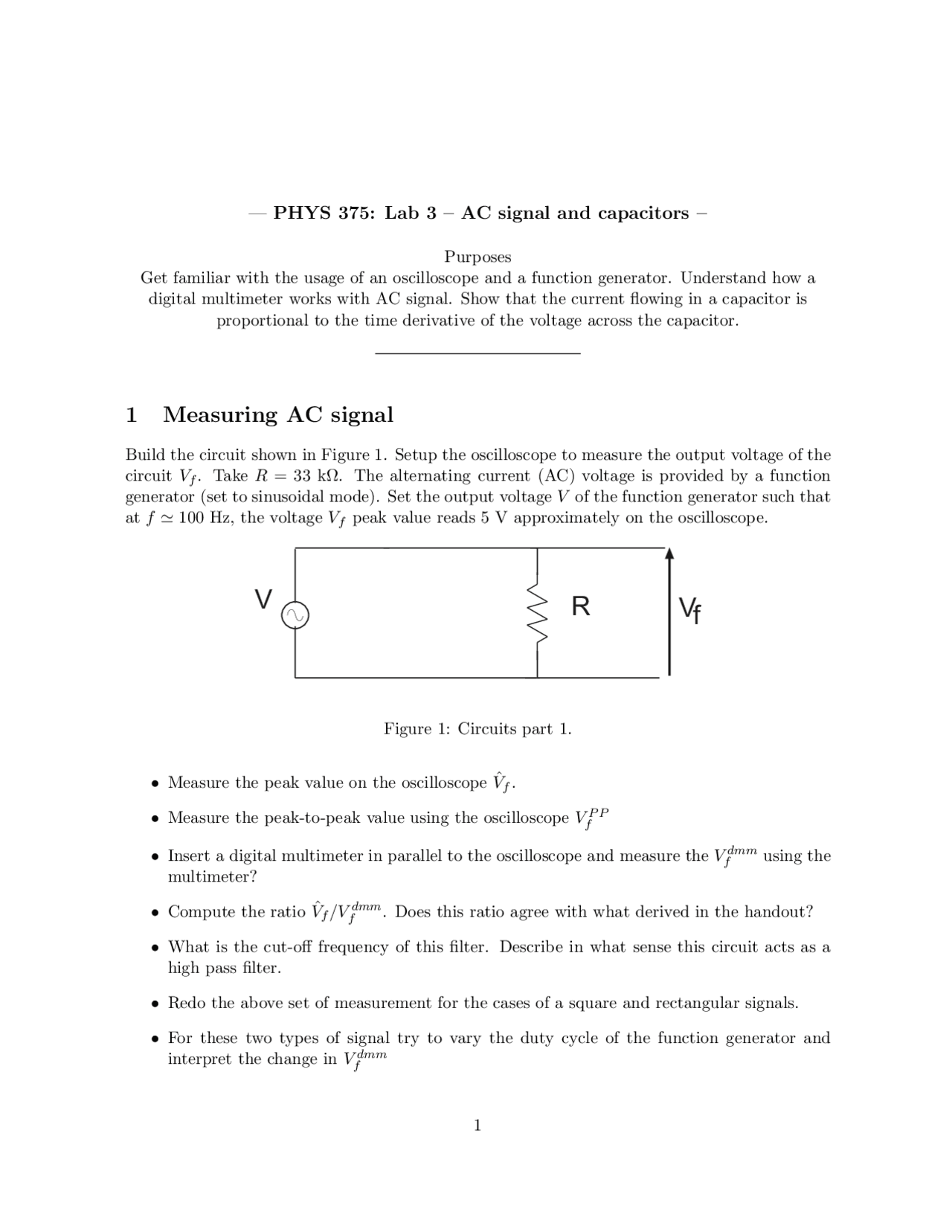 Measuring The Ac Signals And The Capacitors In Laboratory Phys 375