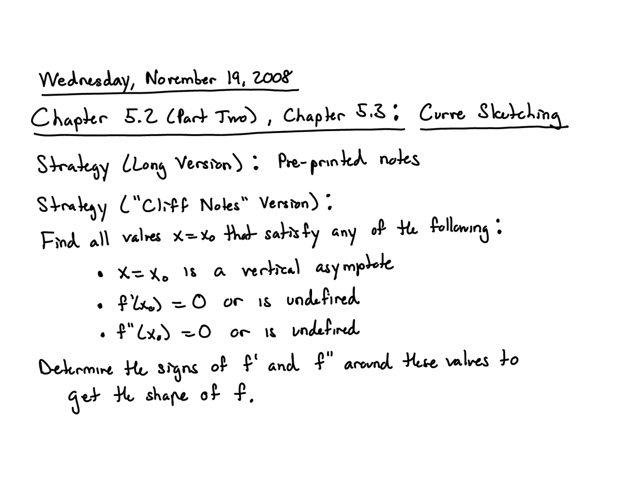 Calculus I Handwritten Notes On Curve Sketching Math 121 Docsity