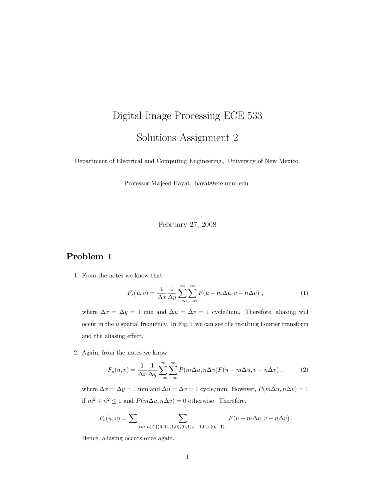 Digital Image Processing Assignment 2 Solutions Ece 533 Docsity